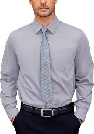 Coofandy Chemises Décontractées à Manches Longues pour Hommes Chemises Dété Unies Chemise de Travail Extensible Chemise de Fête sans Repassage pour Mariage Gri