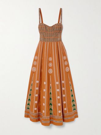 Emporio Sirenuse Elida Midikleid Aus Seide Mit Stickereien - Orange