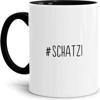 Tassendruck Hashtag-Tasse schatzi - Cool/Modern/Lustig/Geschenk-Idee/Innen & Henkel Schwarz