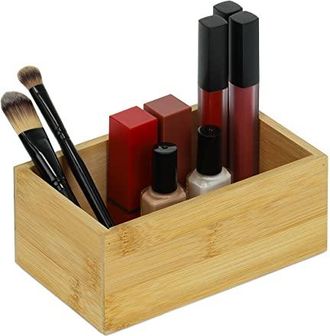 Relaxdays Bambus Box, HBT 6,5 x 16,5 x 10 cm, Aufbewahrung in Küche, Bad & Büro, stabil, vielseitig, Ordnungsbox, natur