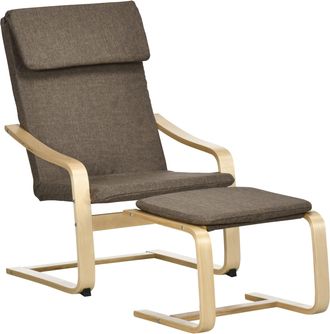 HOMCOM Relaxsessel mit Hocker Sessel Loungesessel mit Leinenoptik, Modern Fernsehsessel, Polstersessel Armlehnensessel f&uuml;r Wohnzimmer, Schlafzimmer, Braun