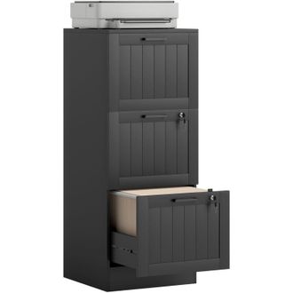 HOMCOM Caisson bureau - HOMCOM - 3 tiroirs et serrures - barres de suspension r&eacute;glables pour dossiers A4 et lettre - 40 x 40 x 101 cm noir