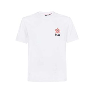 GCDS Gcds, Homme, Tops, Blanc, Taille: L T-shirt en coton côtelé avec logo frontal
