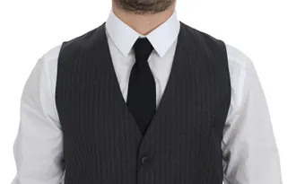 Dolce & Gabbana Mens Gray Striped Wool Single Breasted Vest Clothing