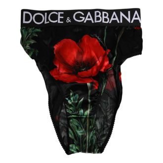Dolce & Gabbana Schwarze Blumenmuster Hohe Taille Mesh Unterw&auml;sche - - Underwear - Damen - Schwarzk - M