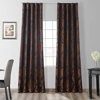 Half Price Drapes Designer Damastvorhänge für Raumdekoration, 305,8 cm lang, Kunstseide, Raumverdunkelungsvorhänge (1 Panel), 50 B x 120 L, Schwarz & Cognac