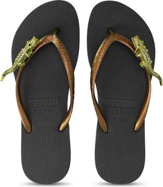 UZURII Slipper & Pantoletten - Zehentrenner Green Crocodile Switch - Gr. 35,5 (EU) - in Schwarz - f&uuml;r Damen