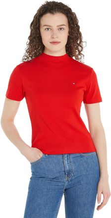 Tommy Hilfiger Damen T-Shirt Kurzarm New Cody Slim Crop Mock-Rollkragen, Rot (Fierce Red), XXL