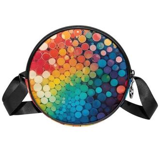 Generic Sac &agrave; bandouli&egrave;re rond pour femme, petit sac &agrave; bandouli&egrave;re color&eacute; &agrave; pois avec fermeture &eacute;clair, bretelles r&eacute;glables, sac &agrave; main rond d&eacute;contract&eacute; pour 