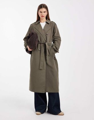 Vero Moda Trench-coat ceintur&eacute; long - Vert kalamata