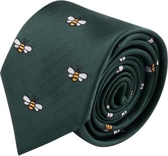King & Priory Cravate dabeille brod&eacute;e vert fonc&eacute; &agrave; chevrons