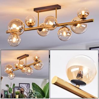 HOFSTEIN Deckenleuchte Chehalis, 8-flammige Deckenlampe aus Metall/Glas in Schwarz/Gold/Bernstein/Klar, moderne Leuchte Retro-Design (Schirme Ø 15 cm), G9, Ess