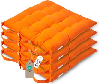 Homescapes 4er Set Stuhlkissen 40x40 cm orange - Sitzkissen Outdoor/Indoor mit Baumwollbezug, Sitzpolster waschbar und Oeko-TEX-Zertifiziert f&uuml;r Esszimmer-, K&uuml;ch