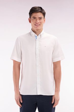 Eden Park Chemise &Agrave; Manches Courtes En Coton Blanc Broderie Et Patte De Boutonnage Cercl&eacute;es Coupe Droite