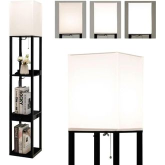 Costway Costway - Lampadaire sur Pied Salon Moderne avec led E27 Variable de 5000K et 1 Port usb, Lampe Salon sur Pied 160cm 3 Étagères Ouvertes et 1 Tiroir