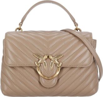 Pinko Pinko, Femme, Sacs, Beige, Taille: ONE Size Sac &agrave; main matelass&eacute; en cuir avec logo Love Birds
