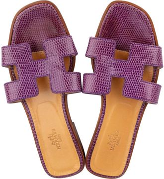 Herm&egrave;s Sandalen - Hermes Purple Lizard Oran Sandals (36) - Gr. ONE_SIZE - in Orange - f&uuml;r Damen