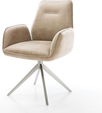 DELIFE Drehstuhl Clea-Flex Mikrofaser Taupe Vintage Kreuzgestell breit Edelstahl 360&deg; drehbar Wippfunktion, Esszimmerst&uuml;hle