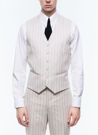 Fursac Gilet de costume en laine &agrave; rayures - Taille 48 - Homme