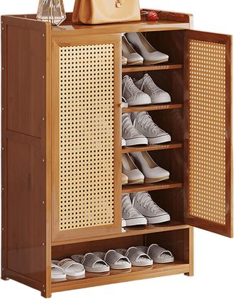 Generic Schuhschrank 32cm Extrabreite Ablage Shoe Rack Cabinet Aus Bambuss Verstellbare Einlegeböden Garderobenschrank Abstellraum für Garderobe und Eingangsb