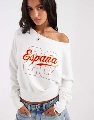 Hollister Sweat style football &agrave; &eacute;paules d&eacute;nud&eacute;es et imprim&eacute; Espagne - Blanc
