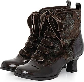 Ruby Shoo Beth Bottes victoriennes &agrave; lacets &agrave; talon moyen avec lacets violets/noirs 36-42, bronze, 36 EU