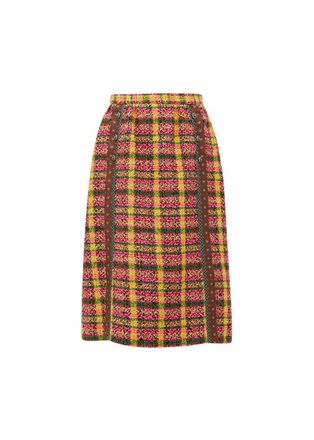 Gucci Yellow & Pink Tweed Wool Blend Midi Skirt Size XXS