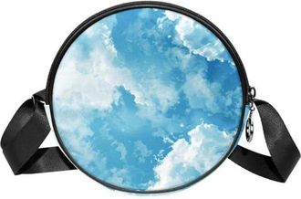 Generic Sac &agrave; bandouli&egrave;re Circle pour femme, petit sac &agrave; bandouli&egrave;re bleu ciel nuage avec fermeture &eacute;clair, bretelles r&eacute;glables, sac &agrave; main rond d&eacute;contract&eacute; p