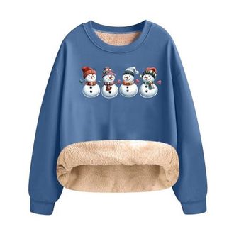 Generic Pull à capuche doublé en polaire pour femme, motif de Noël imprimé, manteau chaud dhiver à manches longues, Style 03_ Bleu, XXL