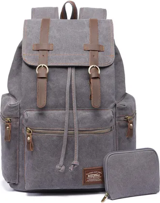 KAUKKO Vintage Rucks&auml;cke,Kaukko Canvas Laptop Rucksack Damen Herren Schulrucksack Daypack Stylisch Backpack f&uuml;r Outdoor Wanderreise Camping mit Gro&szlig;er Kapazi