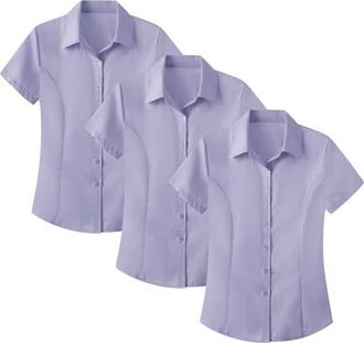 Generic Lot de 3 chemisiers &agrave; manches courtes pour femme - D&eacute;contract&eacute; - Coupe droite - Col en V - Boutonn&eacute; - Couleur unie - D&eacute;contract&eacute; - Basique - Chemise d