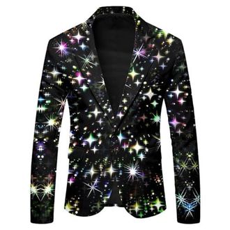 Generic Veste pour homme - Aspect &agrave; paillettes imprim&eacute; - Effet scintillant - Veste de costume pour carnaval, f&ecirc;te - Coupe ajust&eacute;e - Blazer pour spectacle - Co