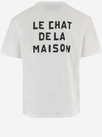 Valentino Mens Cotton T-Shirt With Le Chat De La Maison Print White T-Shirts And Polos