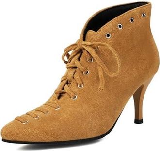 Generic Bottines à lacets pour femme - Bout pointu perforé - Talon aiguille - Chaussures habillées - Chaussures décontractées pour fête daffaires, camel, 38.5