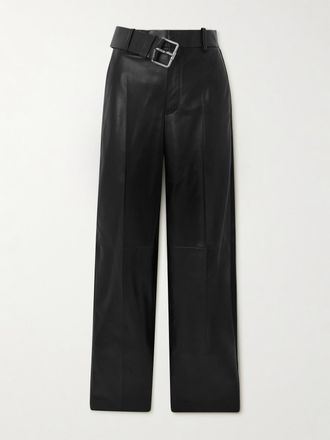Loewe Pantalon Droit En Cuir &Agrave; Ceinture - Noir