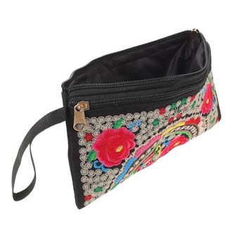 FOMIYES Pochette Brod&eacute;e Ethnique &agrave; Motif Floral Rose Paquet &agrave; Main Vintage Compact et Spacieux Tissu Solide pour Mariage Soir&eacute;es et Usage Quotidien Pochette d