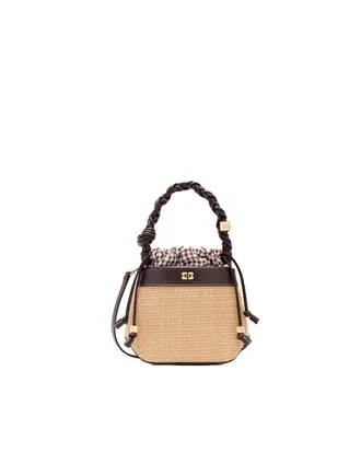 Ganni Bou Raphia Bucket Bag - Brown
