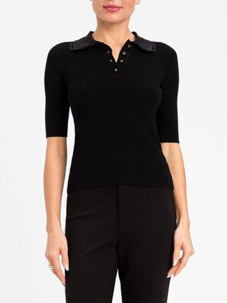 Twinset Slim Fit Poloshirt aus Rippstrick mit Spitzenkragen