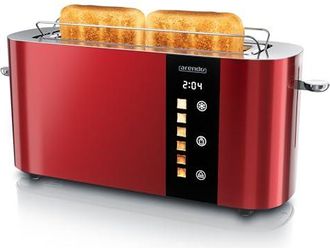 Arendo Edelstahl Toaster 2 Scheiben Langschlitz - Touchscreen - Doppelwandgehäuse - Integrierter Brötchenaufsatz - 6 Bräunungsgrade - Brotzentrierung - Restz