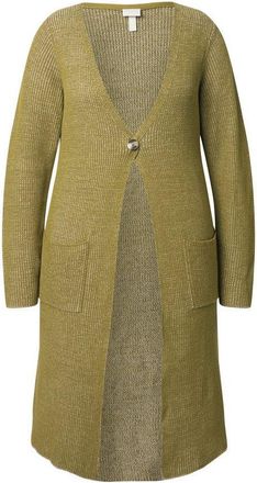 Ulla Popken Strickjacke Lang-Strickjacke Rippstrick V-Ausschnitt