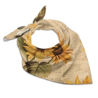Generic Écharpe vintage carrée en soie légère avec tournesol et abeille - Jaune - Écharpe florale pour cheveux - Respirant - Cadeau pour femme et homme, multi