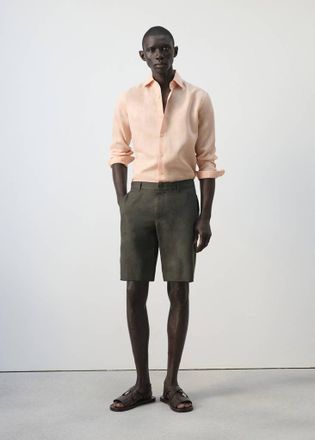 Mango Bermuda slim-fit 100 % lin chocolat - Homme - 38 - MANGO MAN