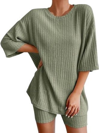 Generic Pyjama Sexy Femme 2 Ensembles de Pyjamas en côtelé, Tenues Assorties, t-Shirt, Short de, vêtements de Nuit, survêtements Pijama Noel Femme Lingerie De