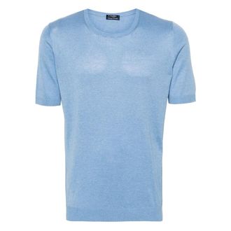 Barba Homme, Tops, Bleu, Taille: L T-shirt en Soie de Luxe, Made in Italy