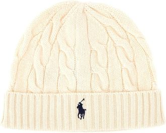 Polo Ralph Lauren Bonnet en laine et cachemire torsad&eacute; - Homme - Accessoires - Blanc - Taille: ONE Size