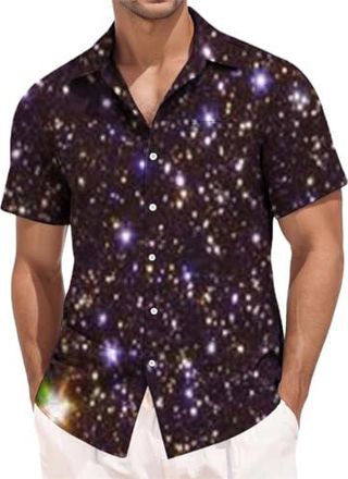 Generic Chemise disco pour homme - Costume de carnaval - Style classique - Multicolore - Boutonné - Costume de fête disco décontracté - Pour discothèque - Hau