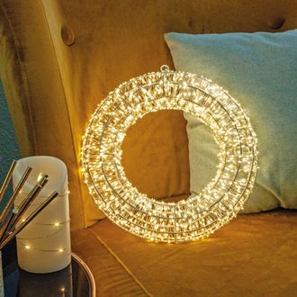 Hellum Hellum LED Lichterkranz mit Timer Ø30cm, mit Tauperlen LED Lichterkette außen und innen 1440 warmweiße Lichter, Außen-Transformator, Weihnachtsdeko Fe