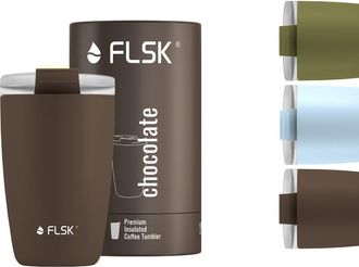 FLSK Kaffeebecher - Premium coffee to go-Becher aus Edelstahl - 100 % auslaufsicher, BPA-frei & doppelwandig - h&auml;lt 3 h hei&szlig; (chocolate, 350 ml)