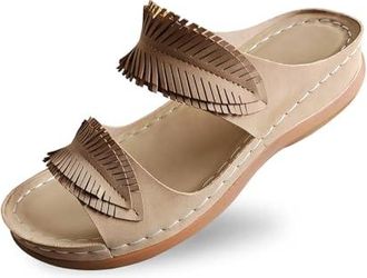 Generic Chaussons de bain pour femme - Mode d&eacute;t&eacute; - Sandales compens&eacute;es en cuir avec pantoufles de plage confortables, kaki, 37 EU