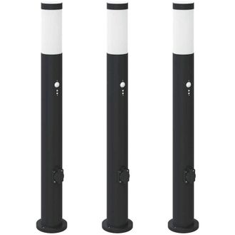 vidaXL Pollerleuchten mit Sensor&Steckdose 3er 80 cm Edelstahl IP44 vidaXL